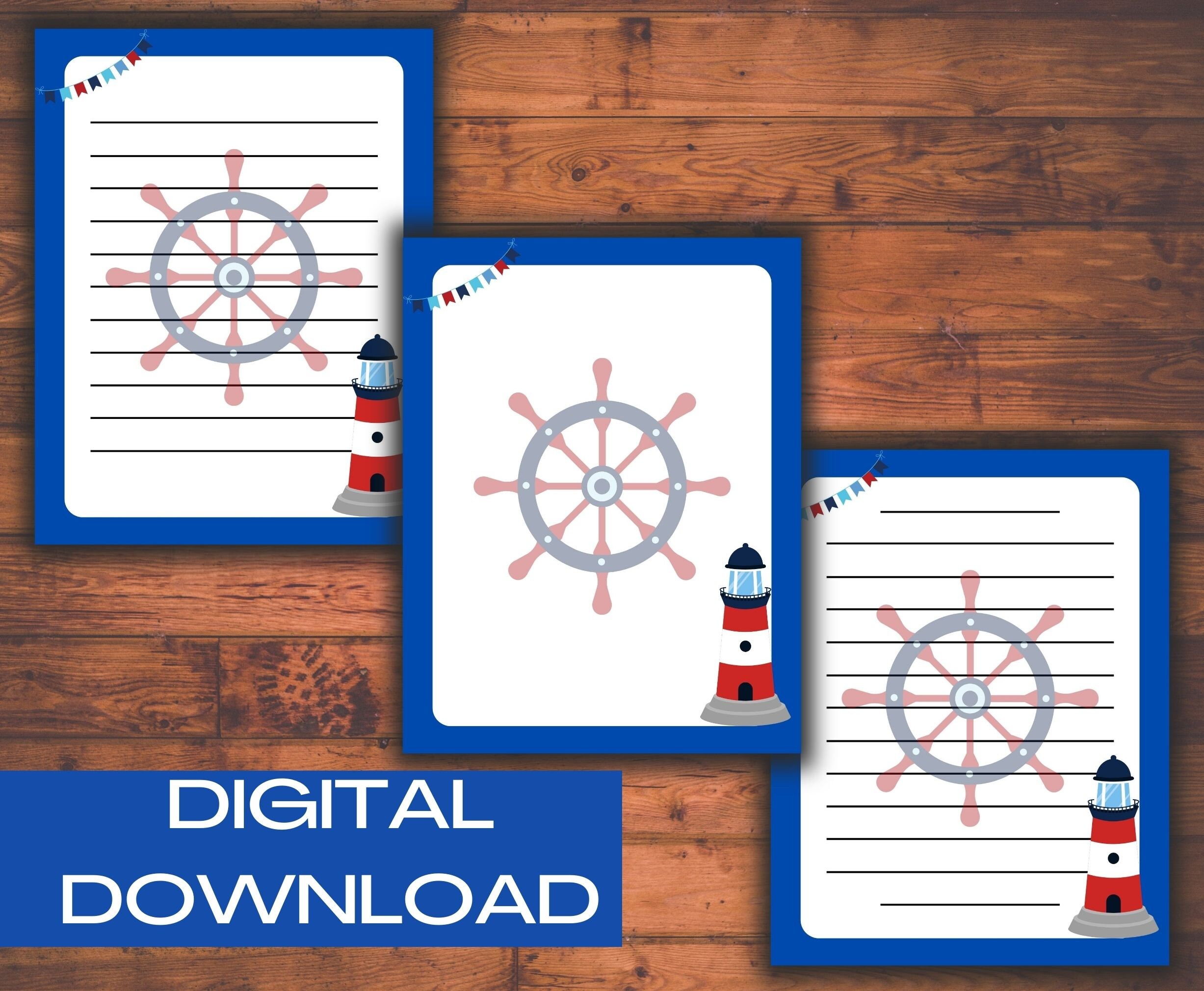 Nautical Printable Stationery Set US Letter Size 8.5x11 ,PDF, Instant ...