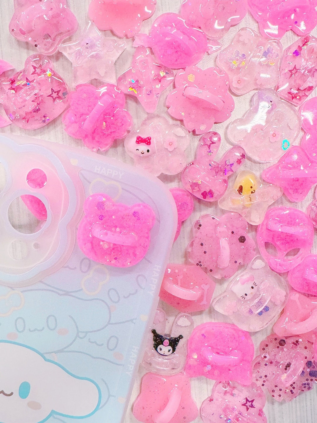 Premade Pink Purple Phone Charm Hook Kawaii Resin Pendant Hanger Holder ...