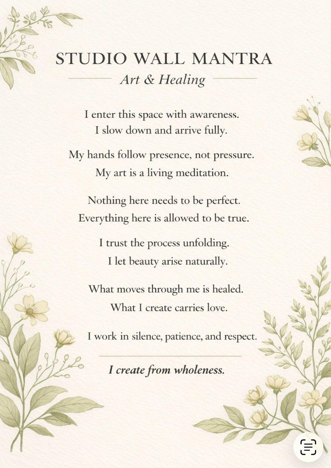 Studio Wall Mantra Printable Set,mindfulness, Creativity & Healing ...