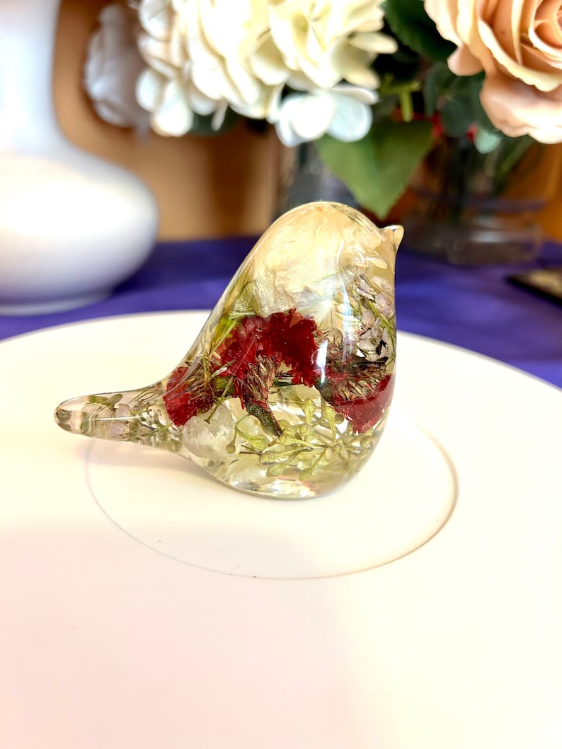 Resin Bird With Dried Flowers: Custom Bridal Bouquet Preservation ...