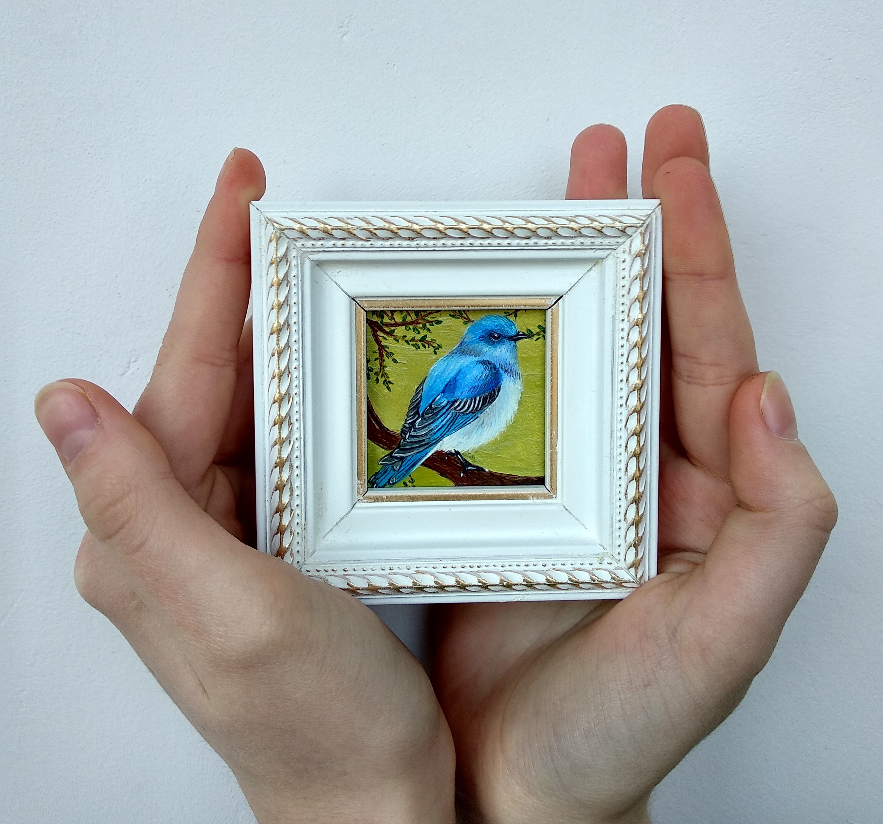 Blue Bird Oil Painting Small Painting Original 2x2 Framed - Etsy