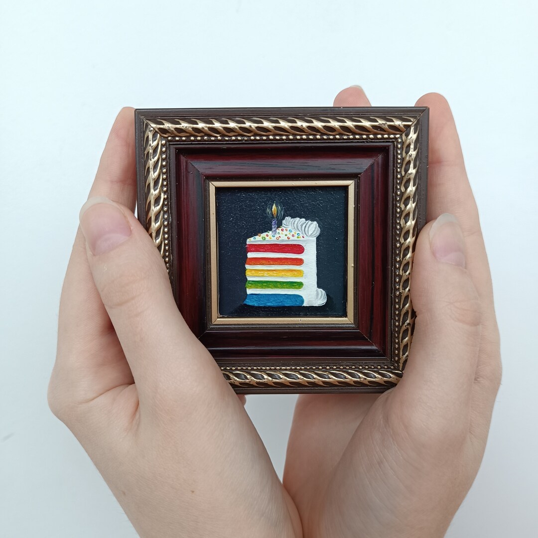 Kitchen Wall Art Cake Oil Painting Birthday Cake Artwork Framed ...