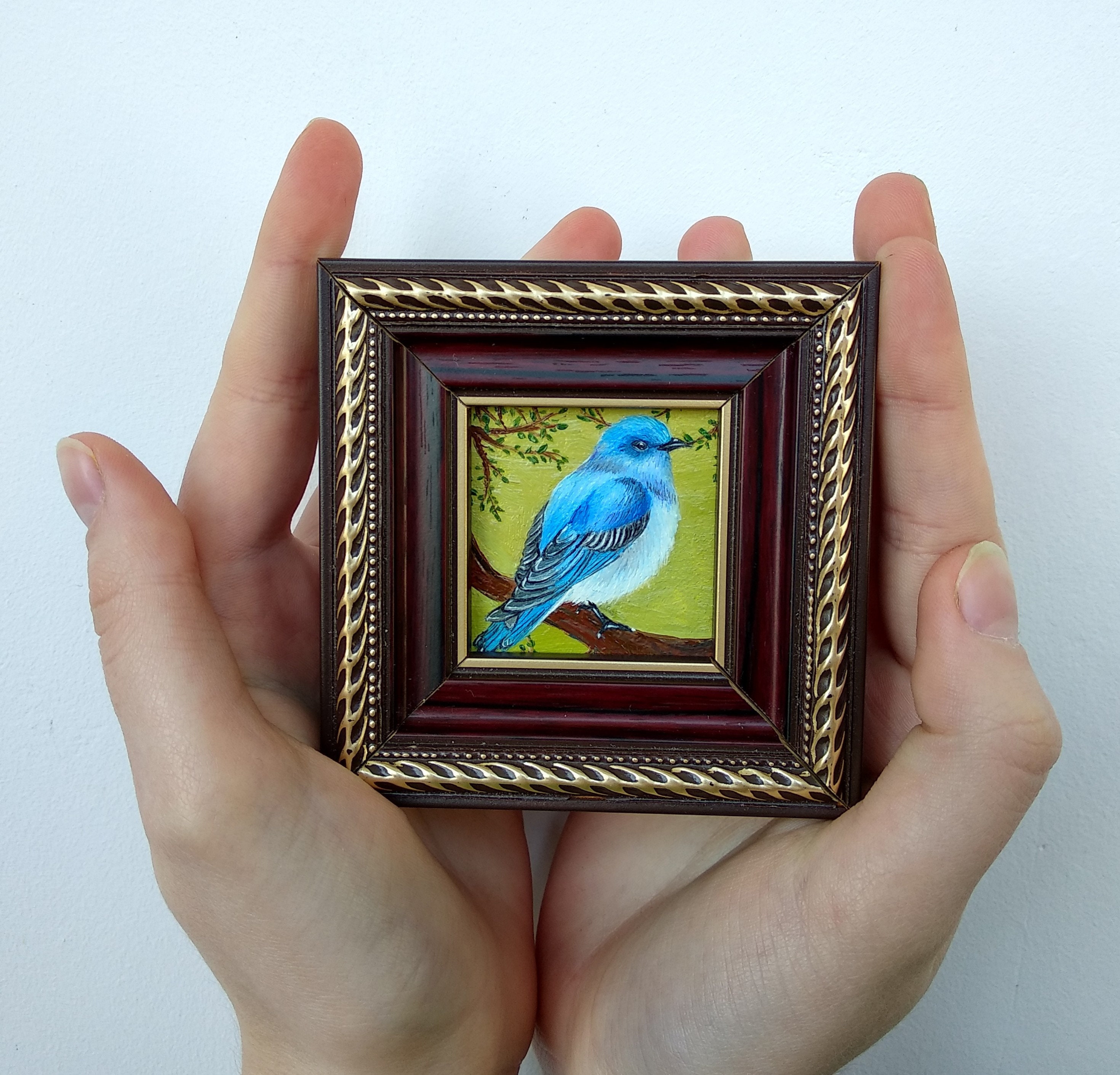 Blue Bird Oil Painting Small Painting Original 2x2 Framed - Etsy
