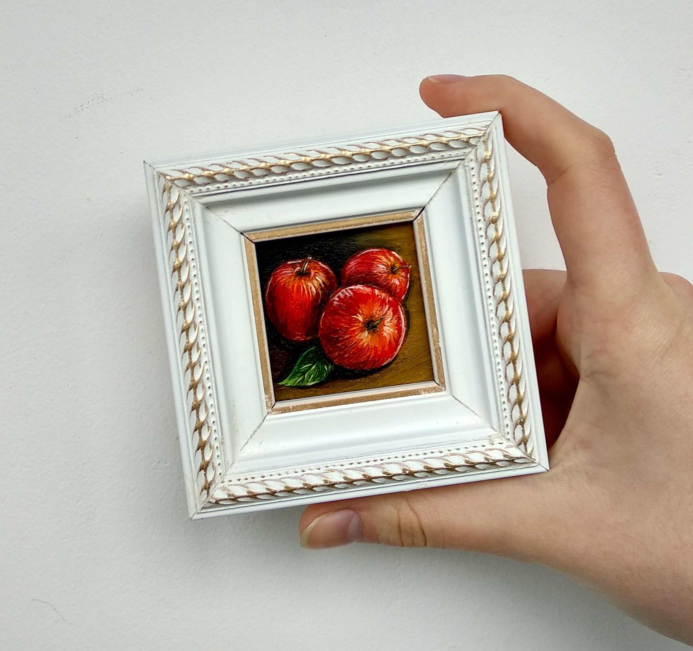 Mini oil painting Apple oil painting Original framed art | Etsy