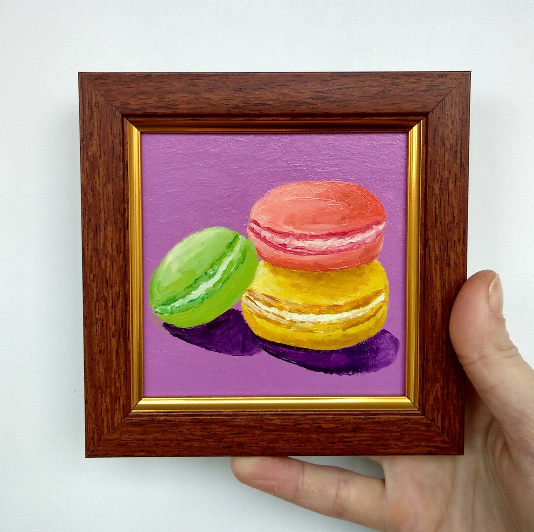 Macaroons Original Oil Painting Dessert Artwork Small Framed Art Mini ...