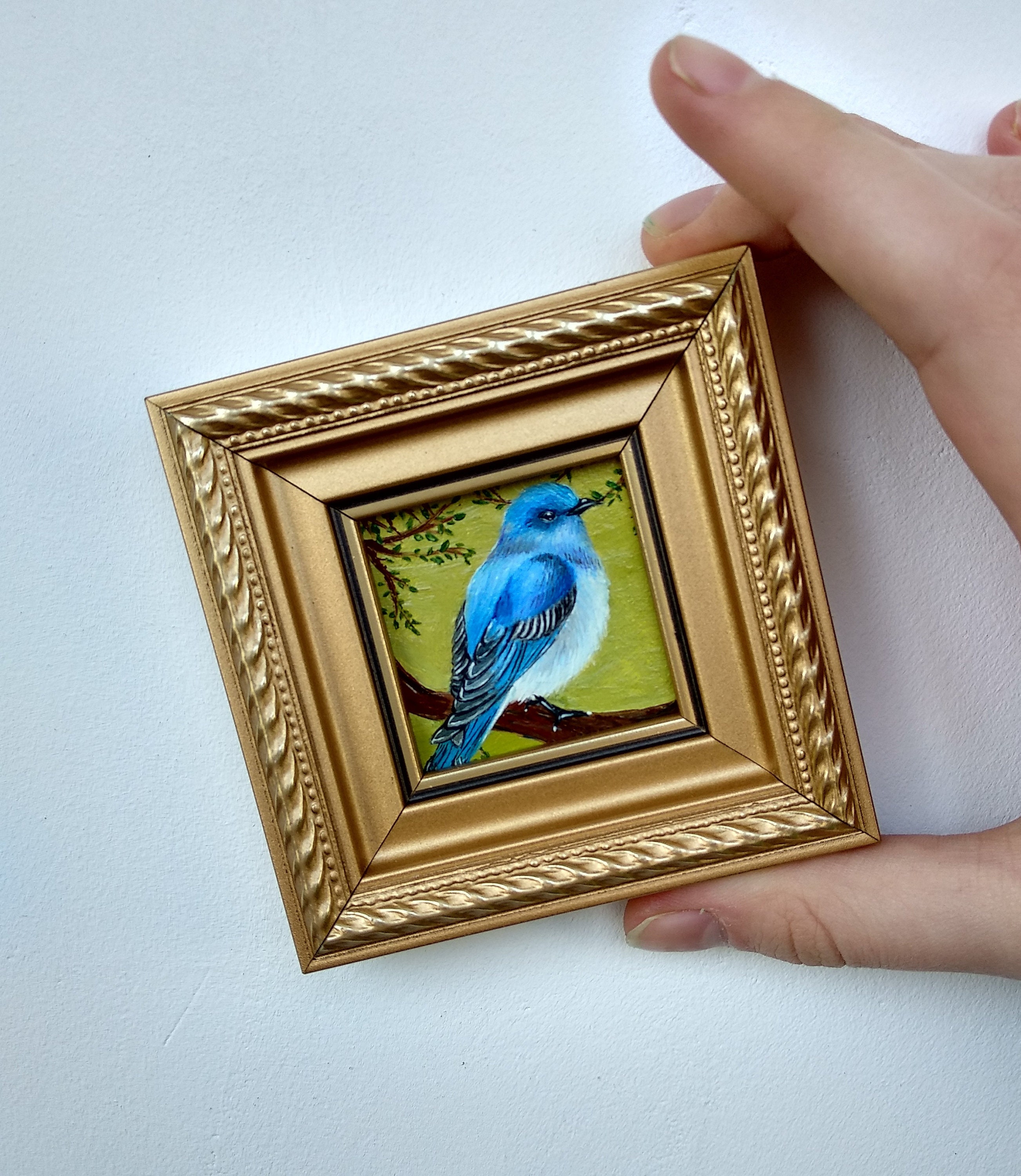 Blue Bird Oil Painting Small Painting Original 2x2 Framed - Etsy