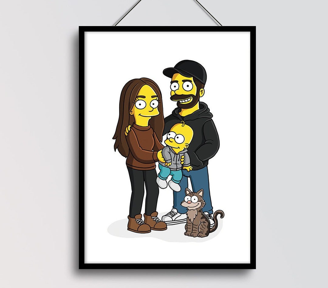 Custom Simpsons Portrait Print Hand Drawn Personalised Simpsons ...