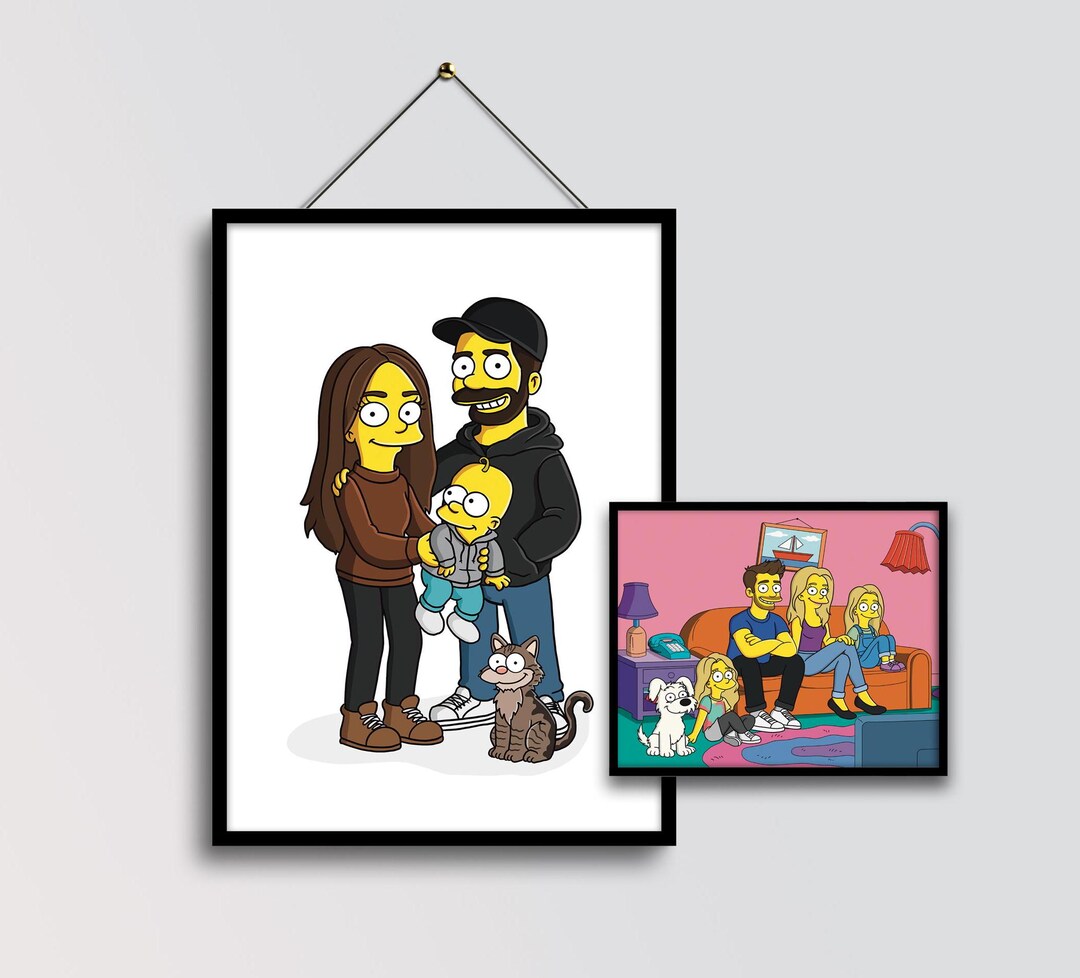 Custom Simpsons Portrait Print Drawn Personalised Simpsons Style ...