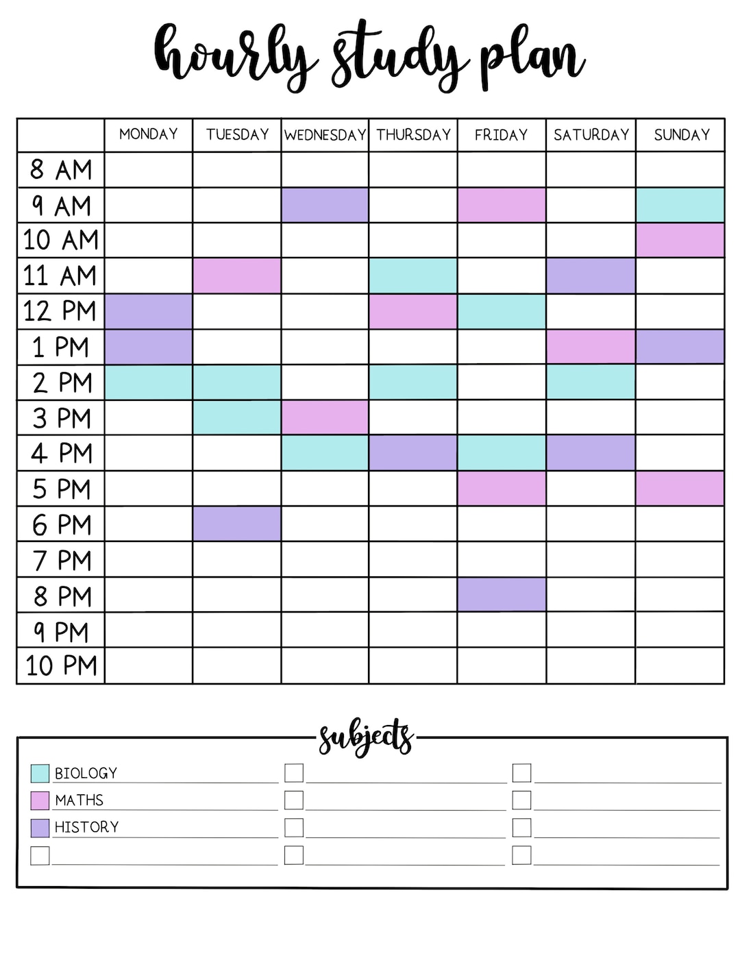 Revision Hourly Study Planner - Etsy