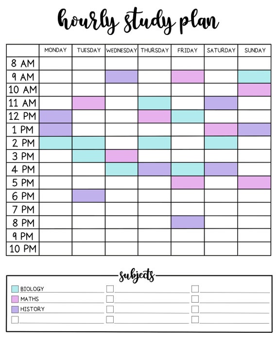 Revision Hourly Study Planner | Etsy