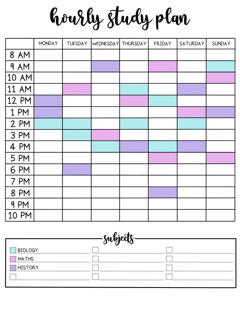 Revision Hourly Study Planner - Etsy