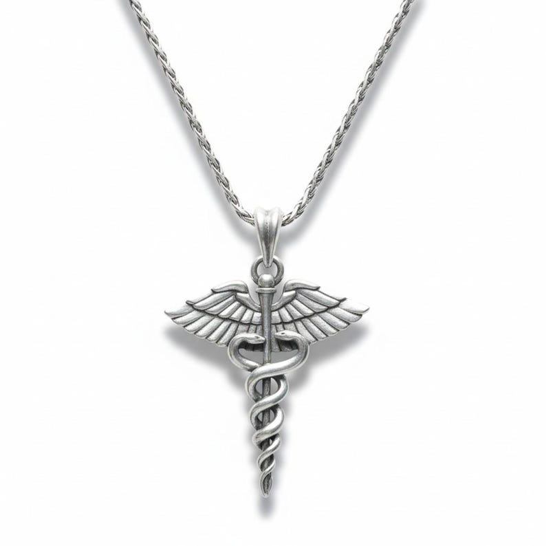 Gold Plate Caduceus Pendant, Sterling Silver Medical Symbol, Gift for ...