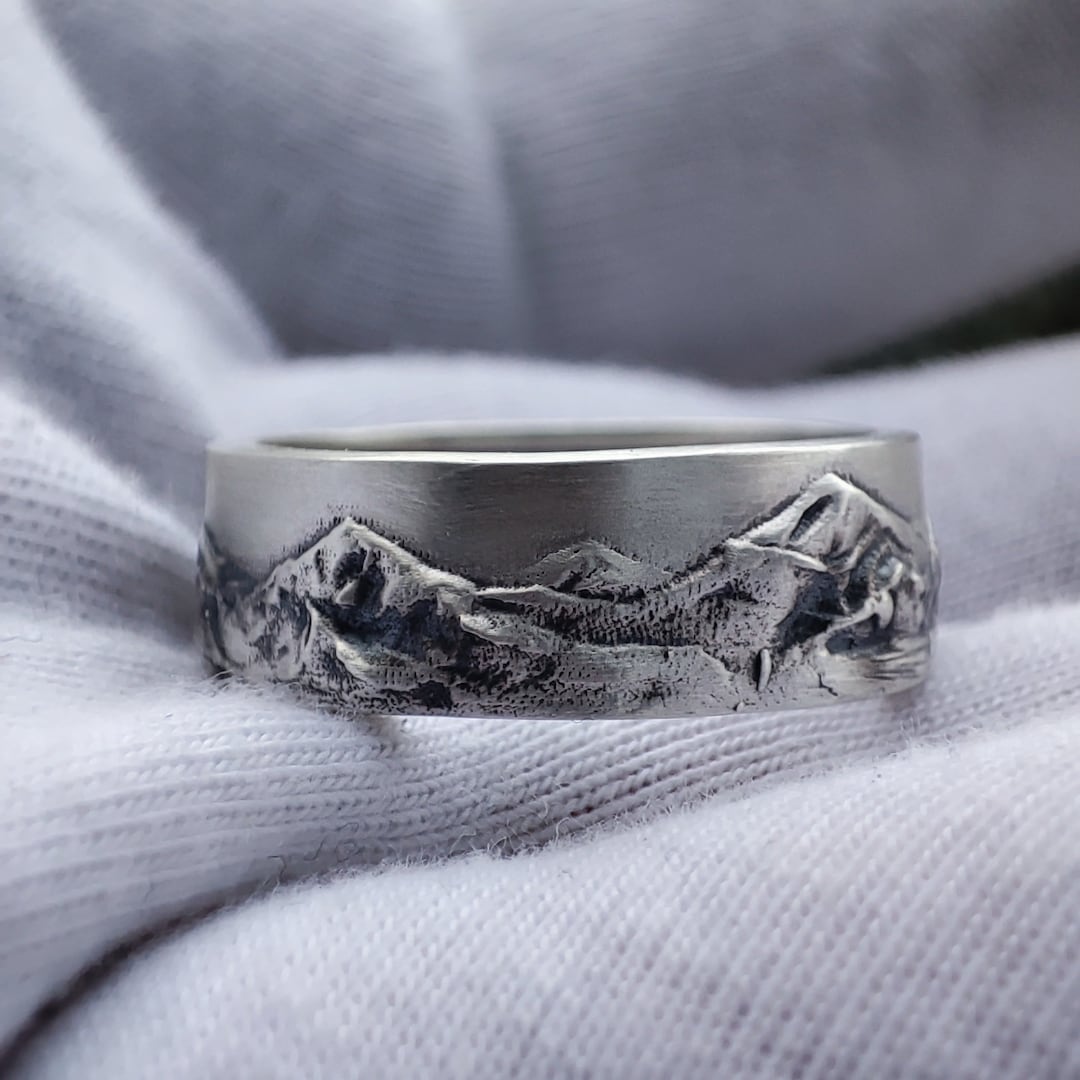 Mountain Silver Ring, Mountain Band Ring, Mountain Wedding Ring, Gift ...