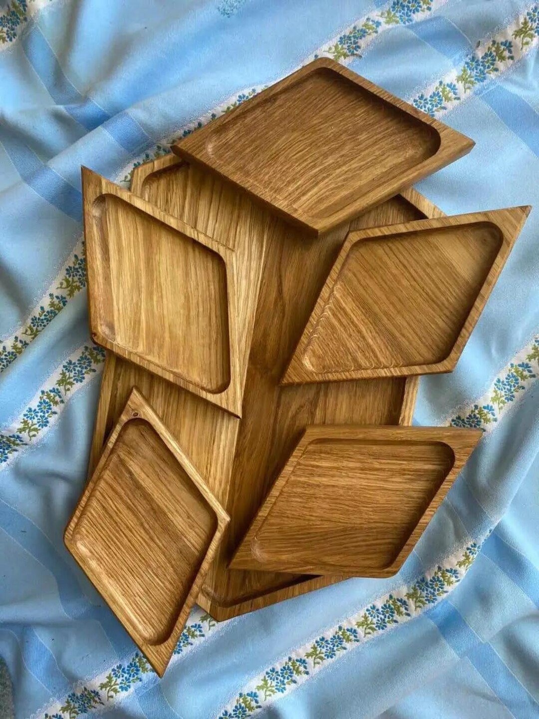 Handmade Oak Wood Snack Plate Set: Serving Tray With 5 Plates - Etsy