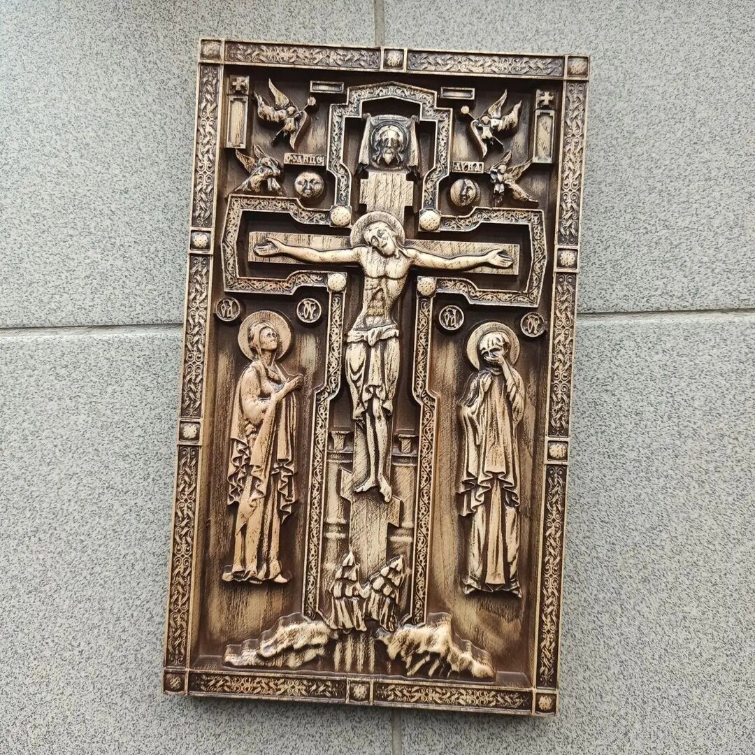 Wooden Carved Wall Icon Golgotha. Wall Icon. Wooden Carved Icon. Wooden ...