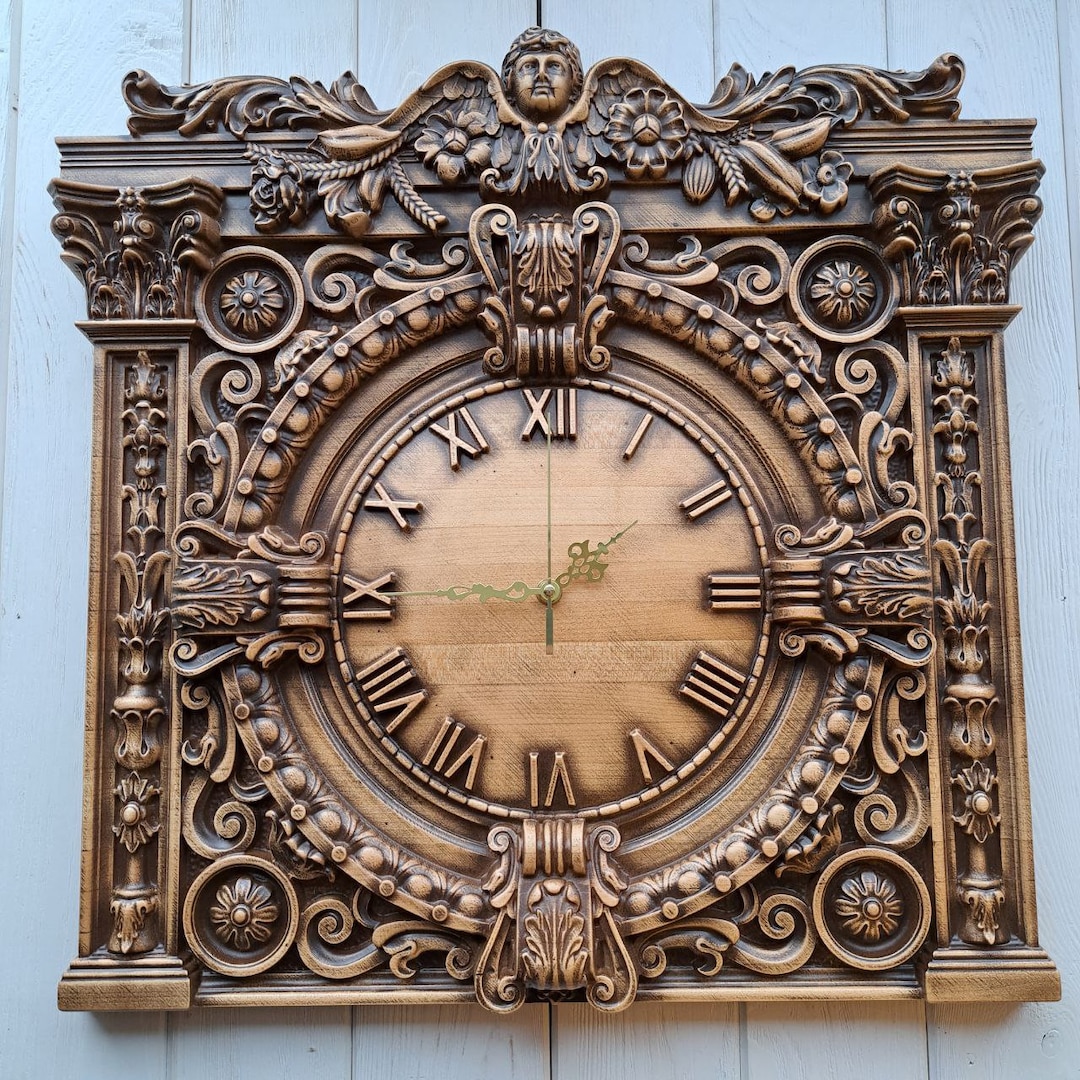 Wooden Wall Clock. Large Wooden Wall Clock. Wooden Decor. Carved Clock ...