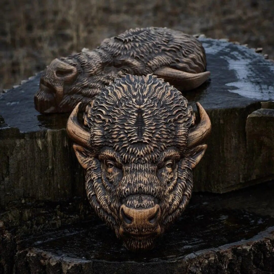 Wooden Wall Carved Bas-relief "head of a Bison". Bison. Wall Bas-relief ...