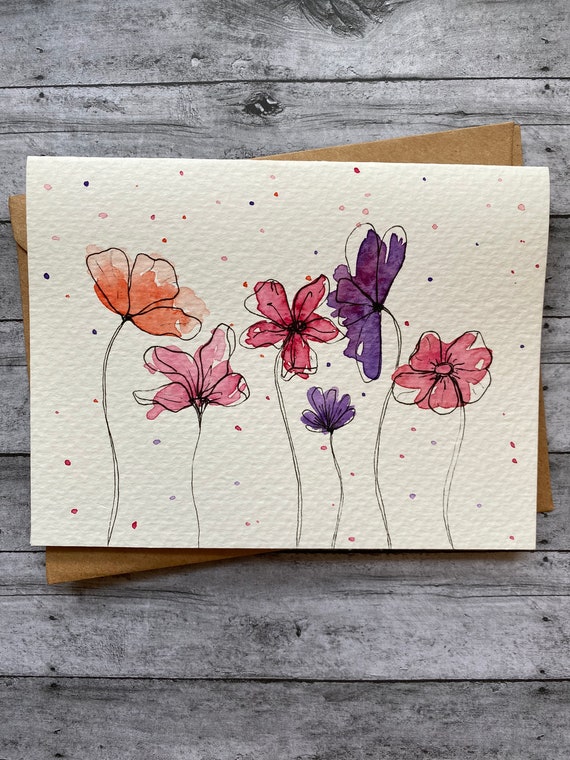 Handmade Watercolor Floral Card - Etsy