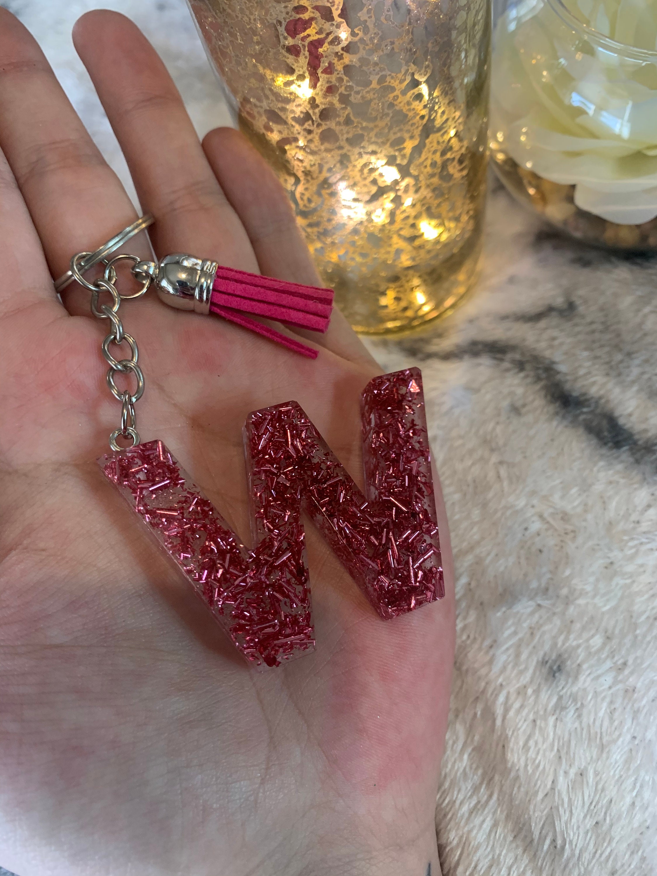Custom Handmade Resin Initial Key Ring, With Tassel Charm. A Great ...