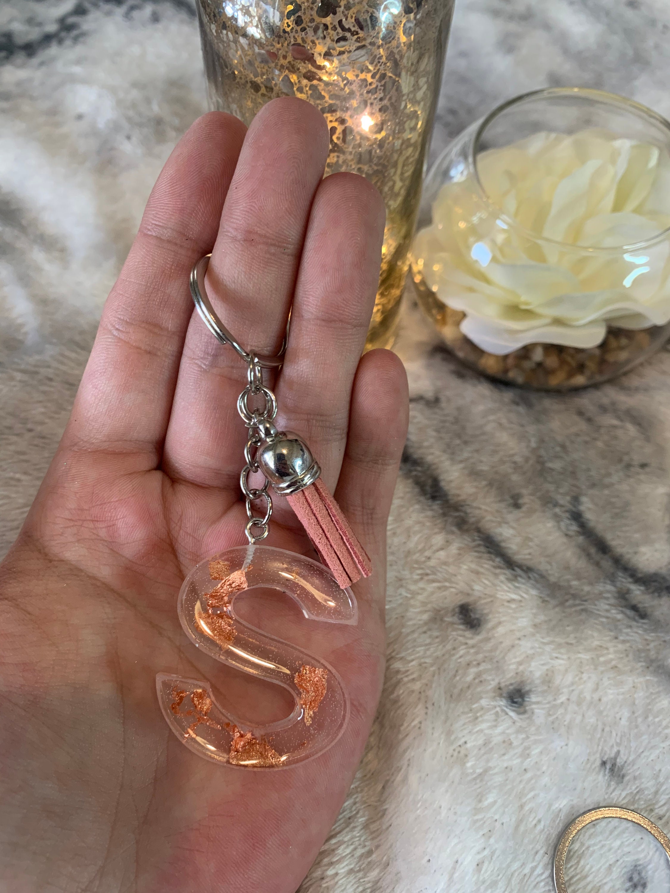 Custom Handmade Resin Initial Key Ring With Tassel Charm. A - Etsy UK