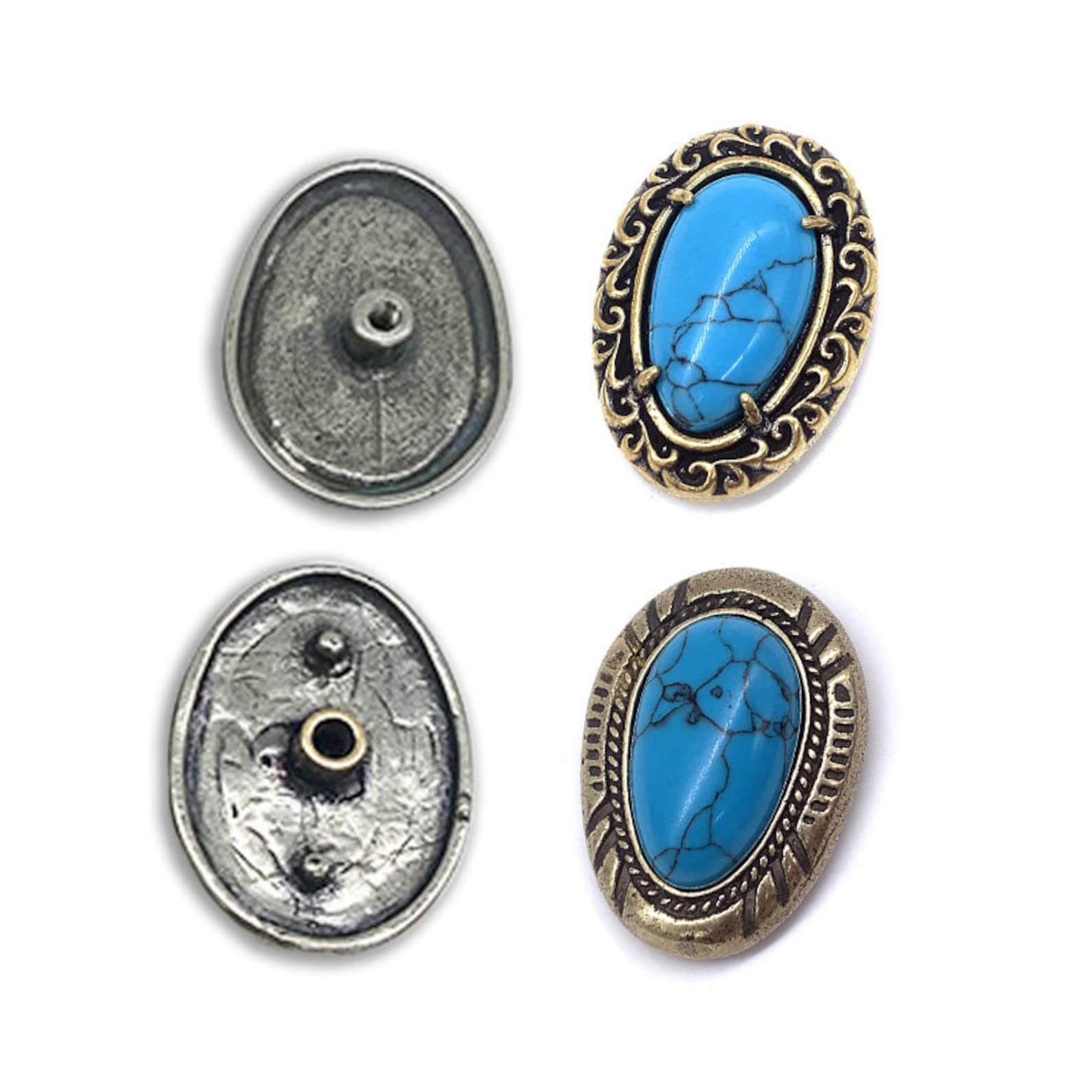 Brass Conchos Screw Back Oval Vintage Turquoise Navajo Flower - Etsy