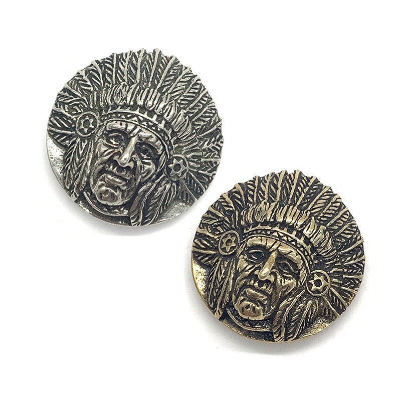 Brass Conchos Screw Back Vintage Indian Chief Head Buttons for - Etsy