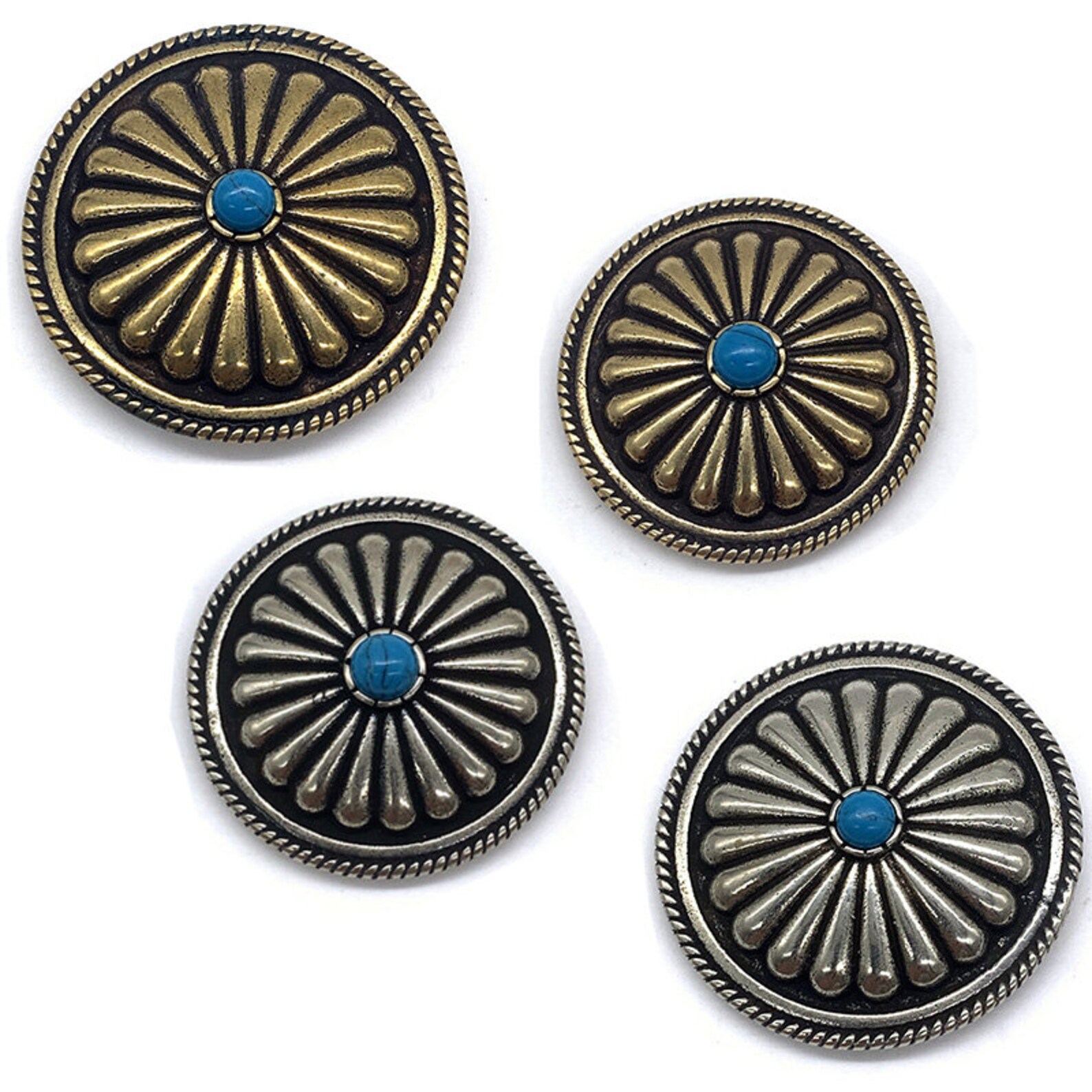 Brass Conchos Screw Back Vintage Navajo Flower Turquoise Round Shape ...