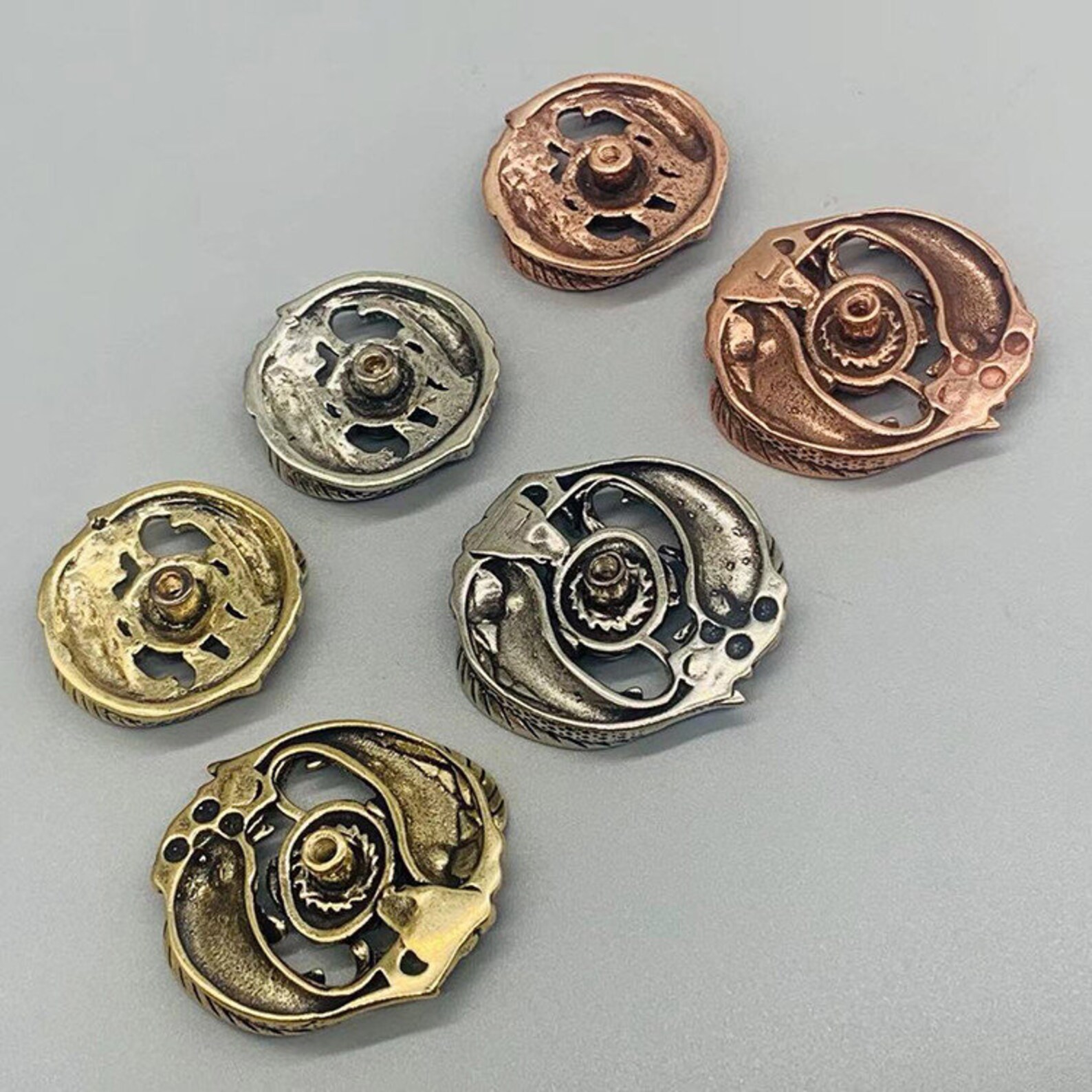 Brass Conchos Screw Back Vintage Twin Carps Pattern Round - Etsy