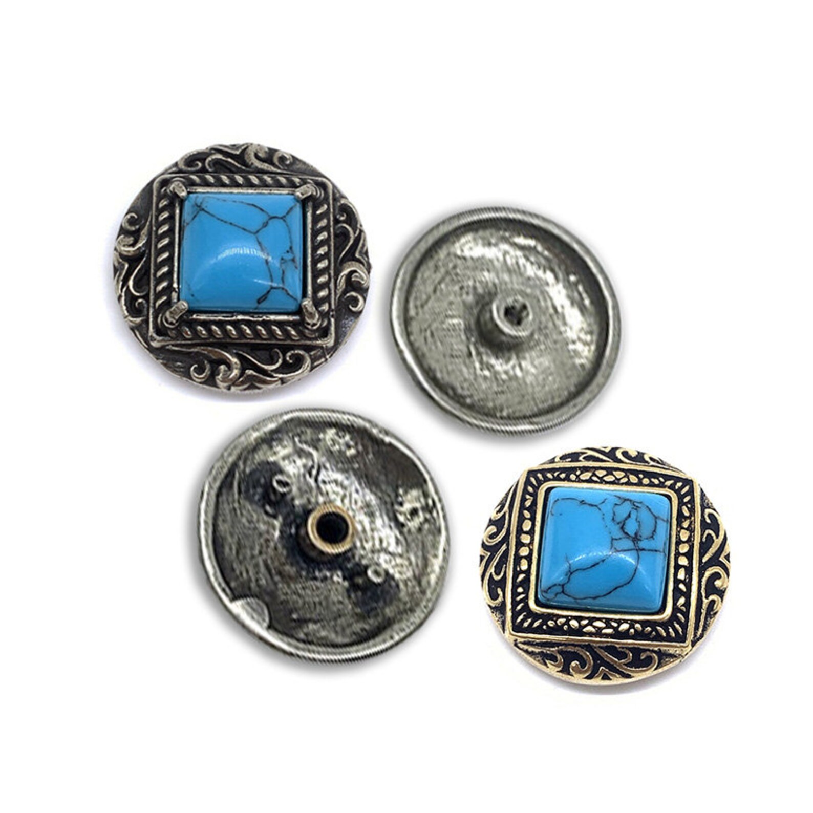 Brass Conchos Screw Back Vintage Square Turquoise Navajo - Etsy