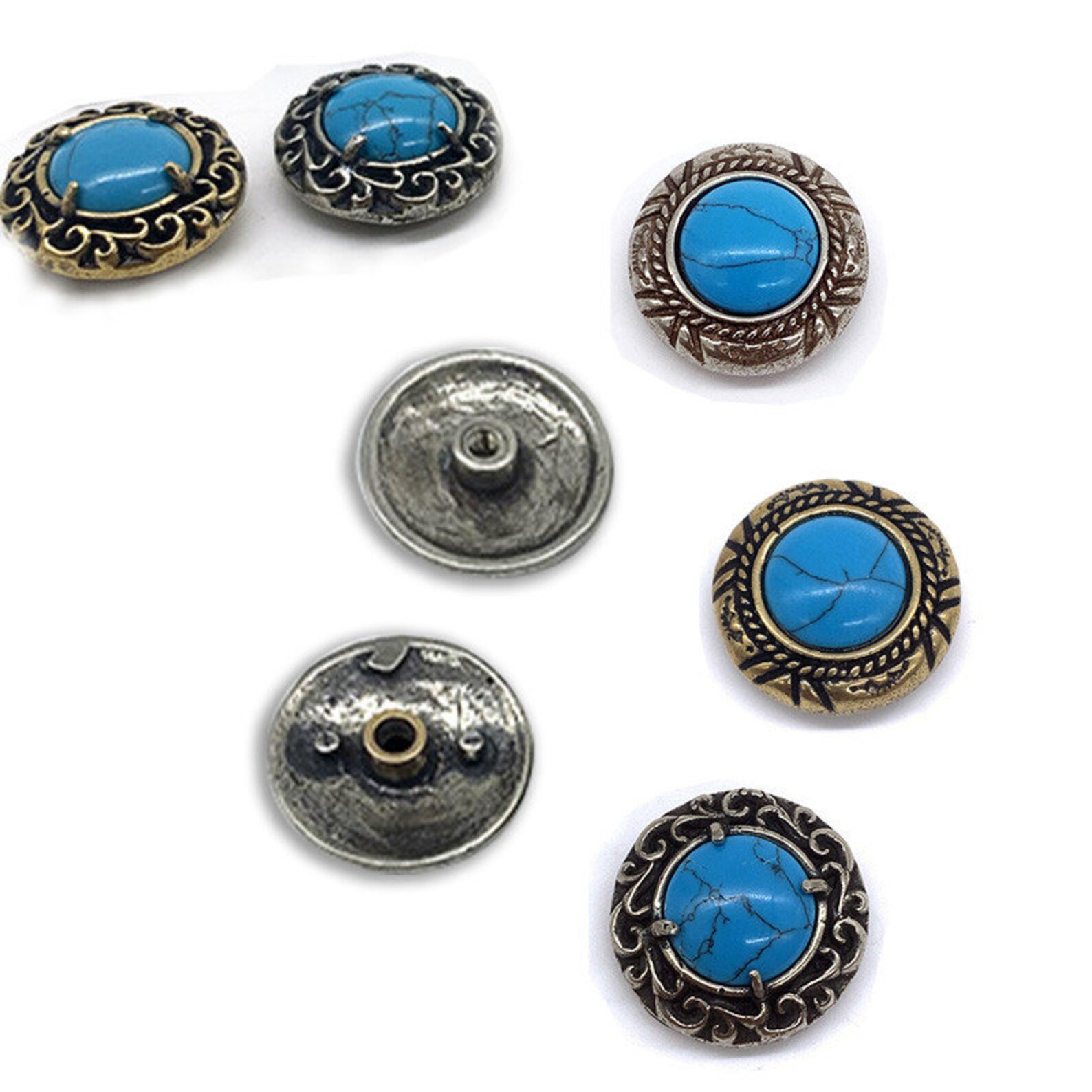 Brass Conchos Screw Back Retro Turquoise Navajo Flower - Etsy
