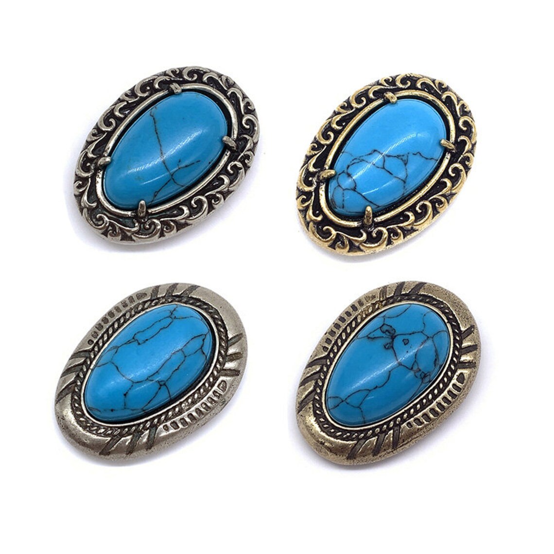 Brass Conchos Screw Back Oval Vintage Turquoise Navajo Flower - Etsy