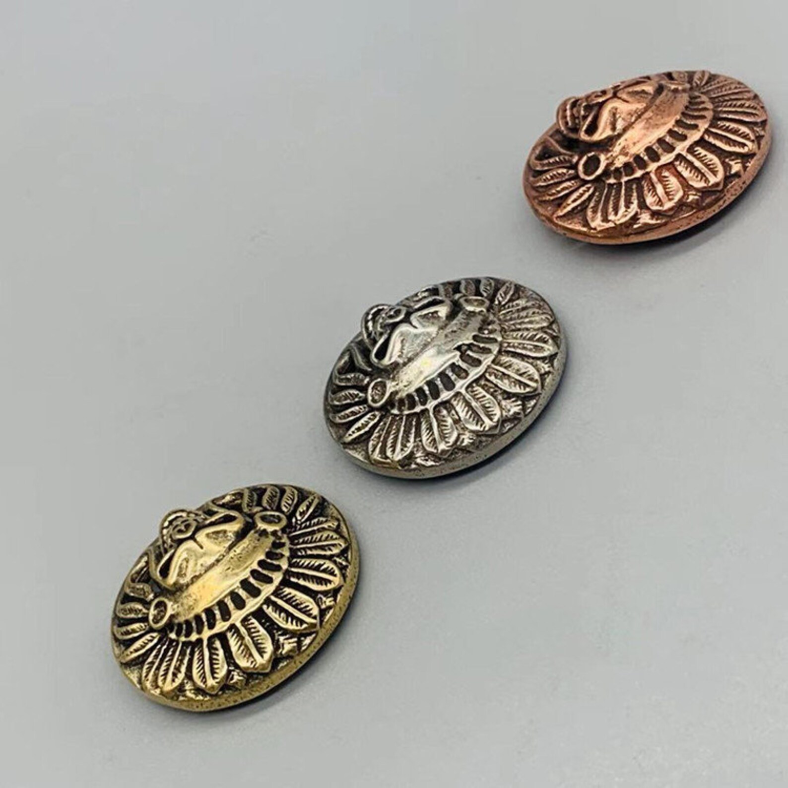 Brass Conchos Screw Back Vintage Indian Tribal Chief Head - Etsy