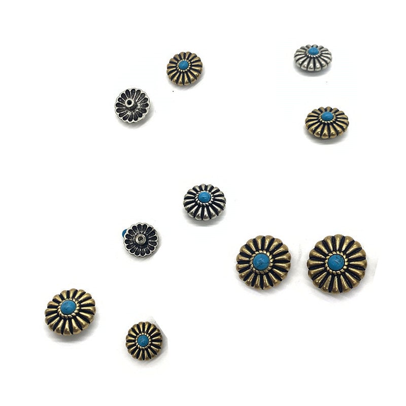 Brass Conchos Screw Back Vintage Turquoise Navajo Flower - Etsy