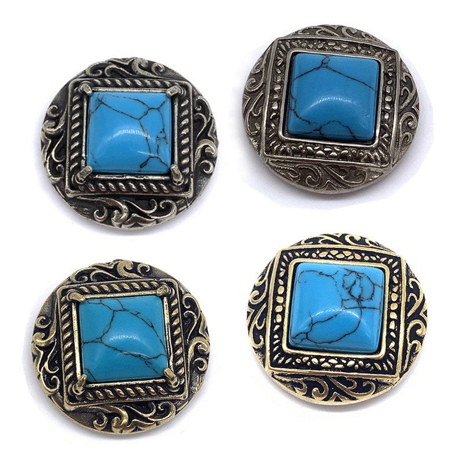 Brass Conchos Screw Back Vintage Square Turquoise Navajo - Etsy