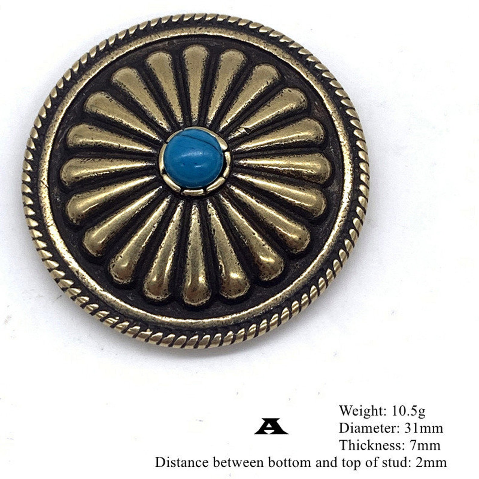 Brass Conchos Screw Back Vintage Navajo Flower Turquoise Round Shape ...