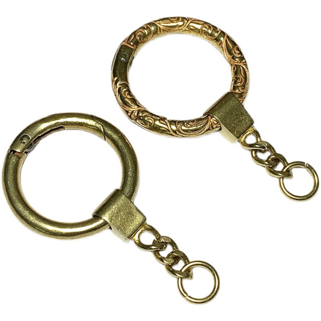 Brass Spring Clasp With Chain and Jump Rings Gold Color Metal Split Key ...