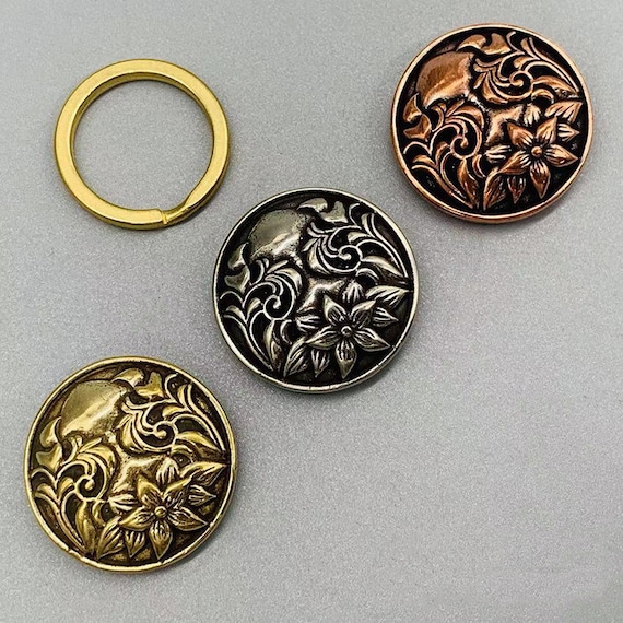 Brass Conchos Screw Back Vintage Flower Pattern Round Shape | Etsy