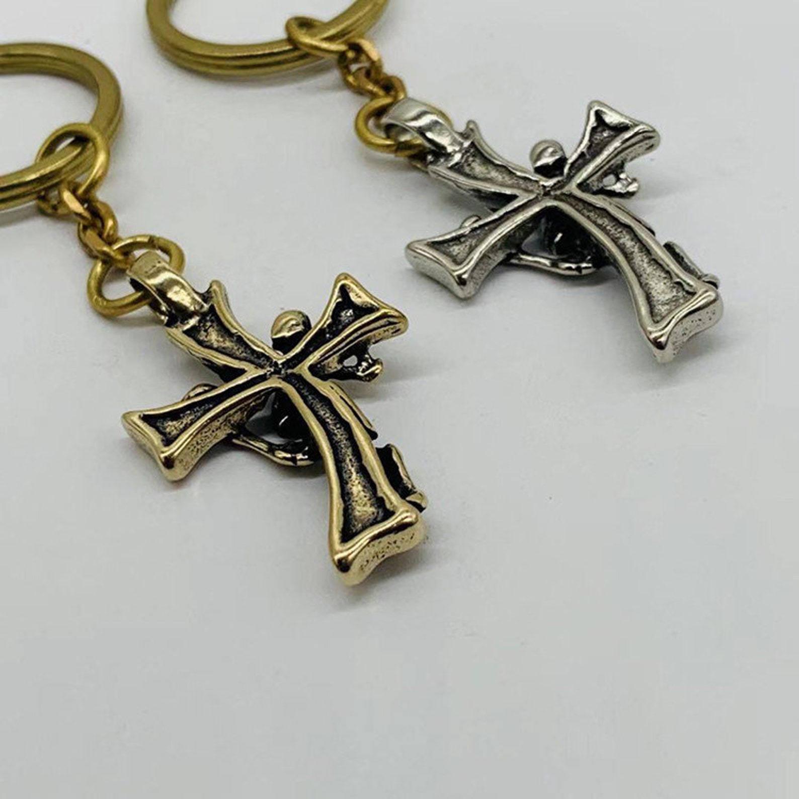 Brass Skull Cross Pendant Keychain Keyring Key Tags Chains - Etsy