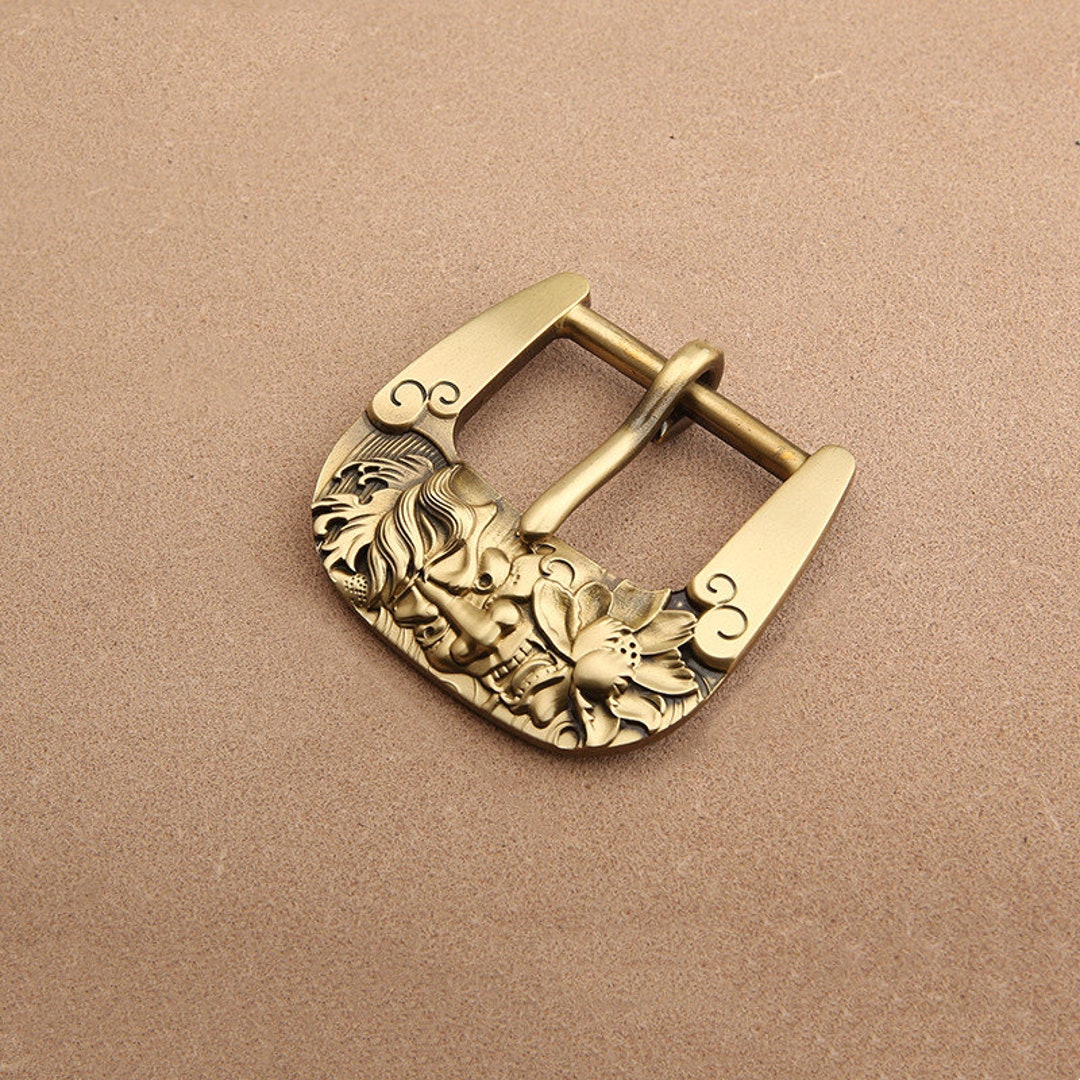 Brass Roller Pin Buckle Solid Brass Hades Face Belt Buckle Single Prong ...
