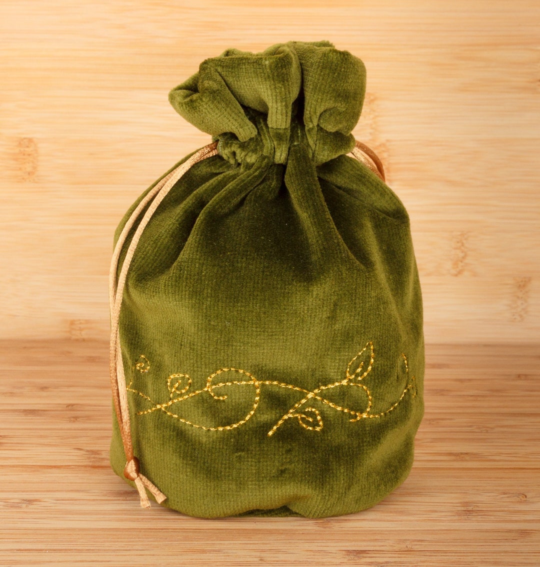Druid Leafy Border Design Moss Green Embroidered Velvet Dice, Gift or ...