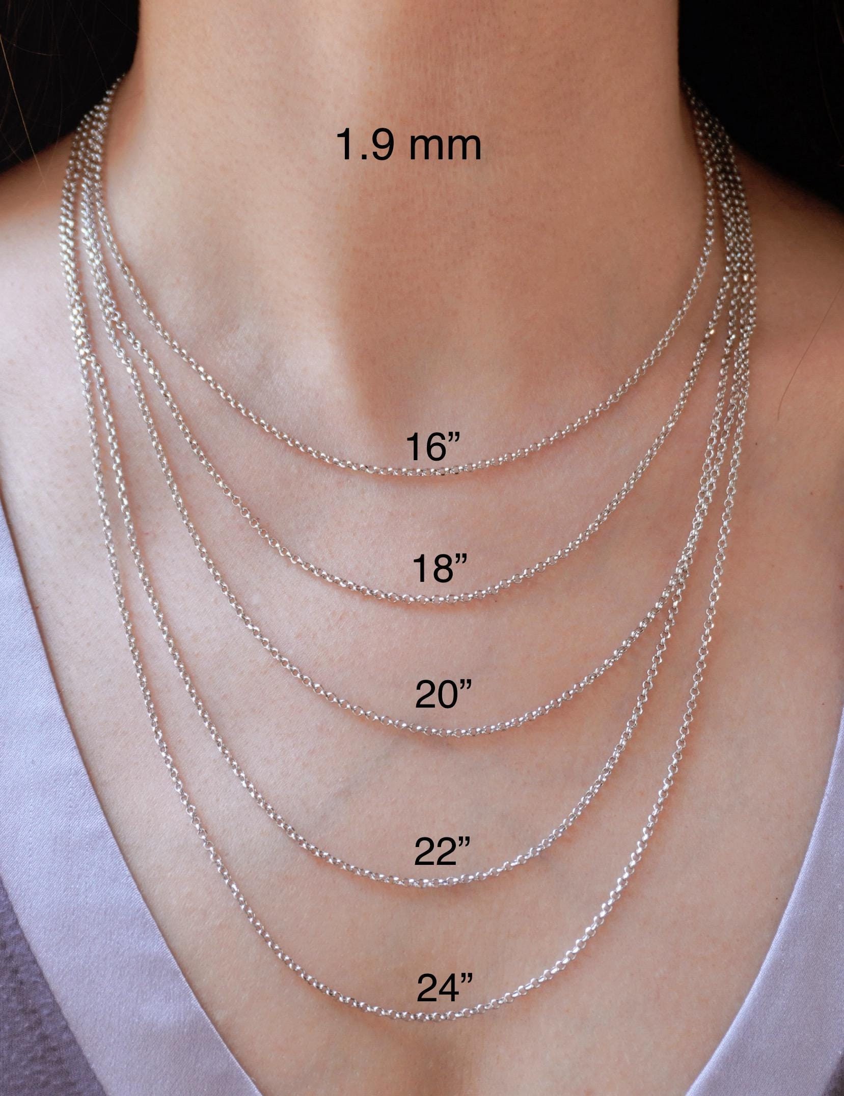 White Gold Rolo Link Chain Necklace Diamond Cut Rolo Chain 1.9mm 2.5mm 16 24 14K White Gold