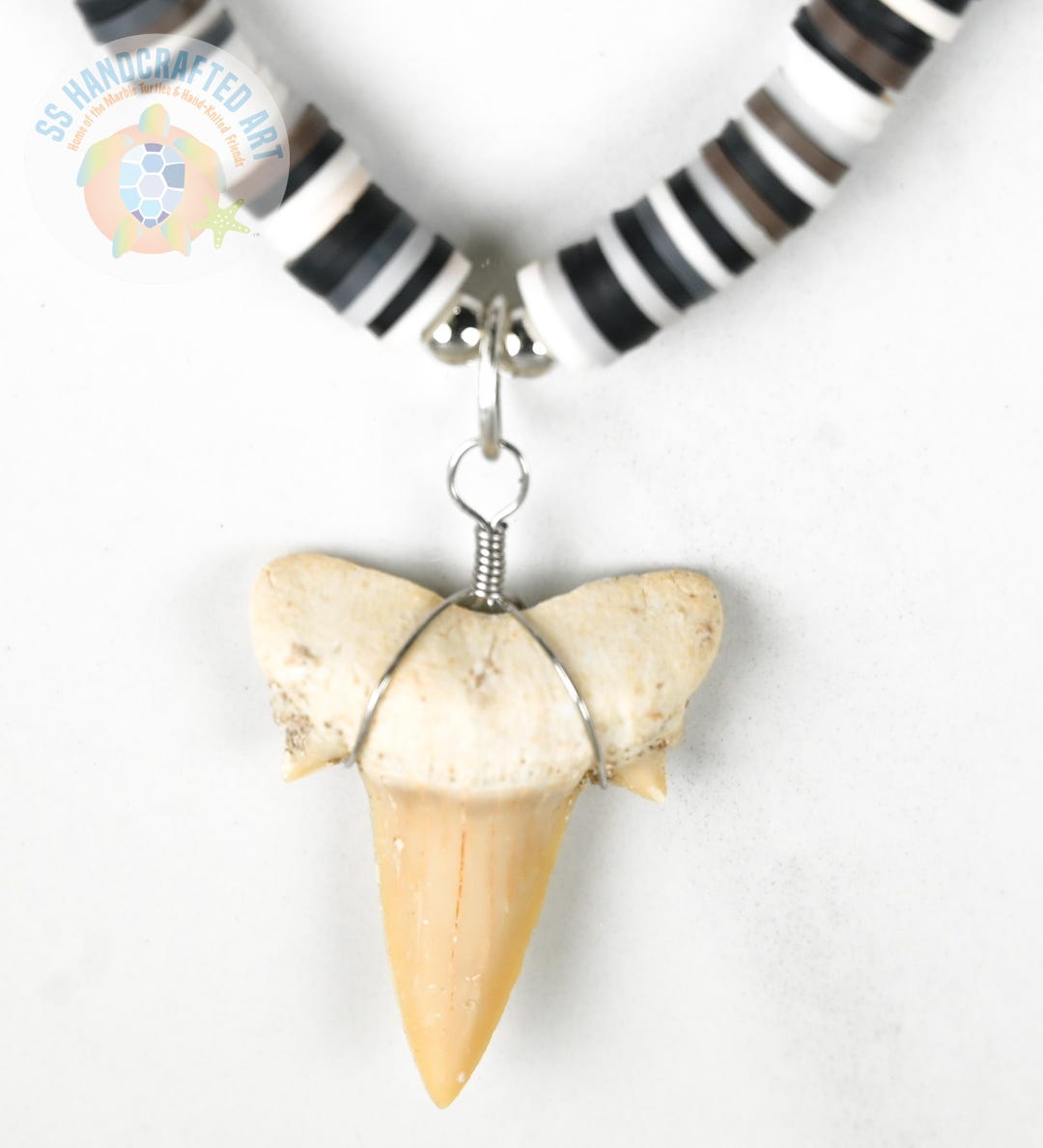 Fossilized Shark Tooth Necklace - Fimo Black/white - Etsy