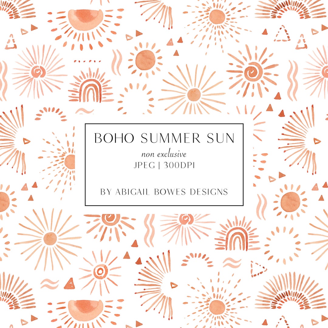 Watercolour Boho Sun, Hand Painted, Seamless Pattern, Fabric Design ...