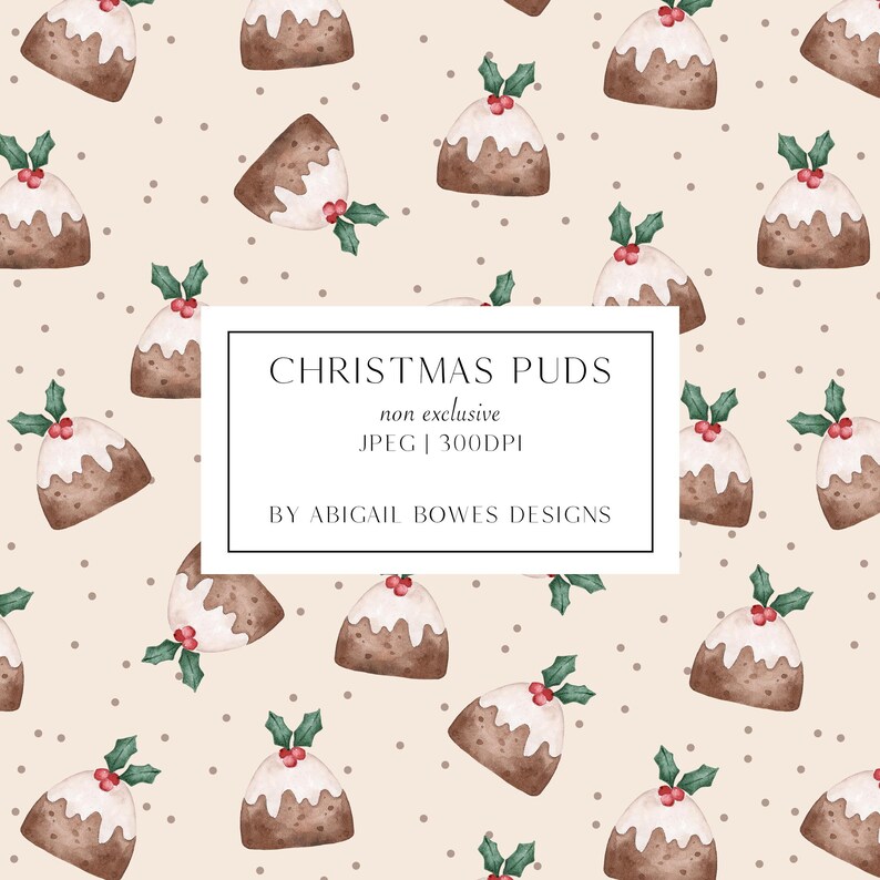 Watercolour Christmas Pudding, Hand Painted, Seamless Pattern, Fabric ...
