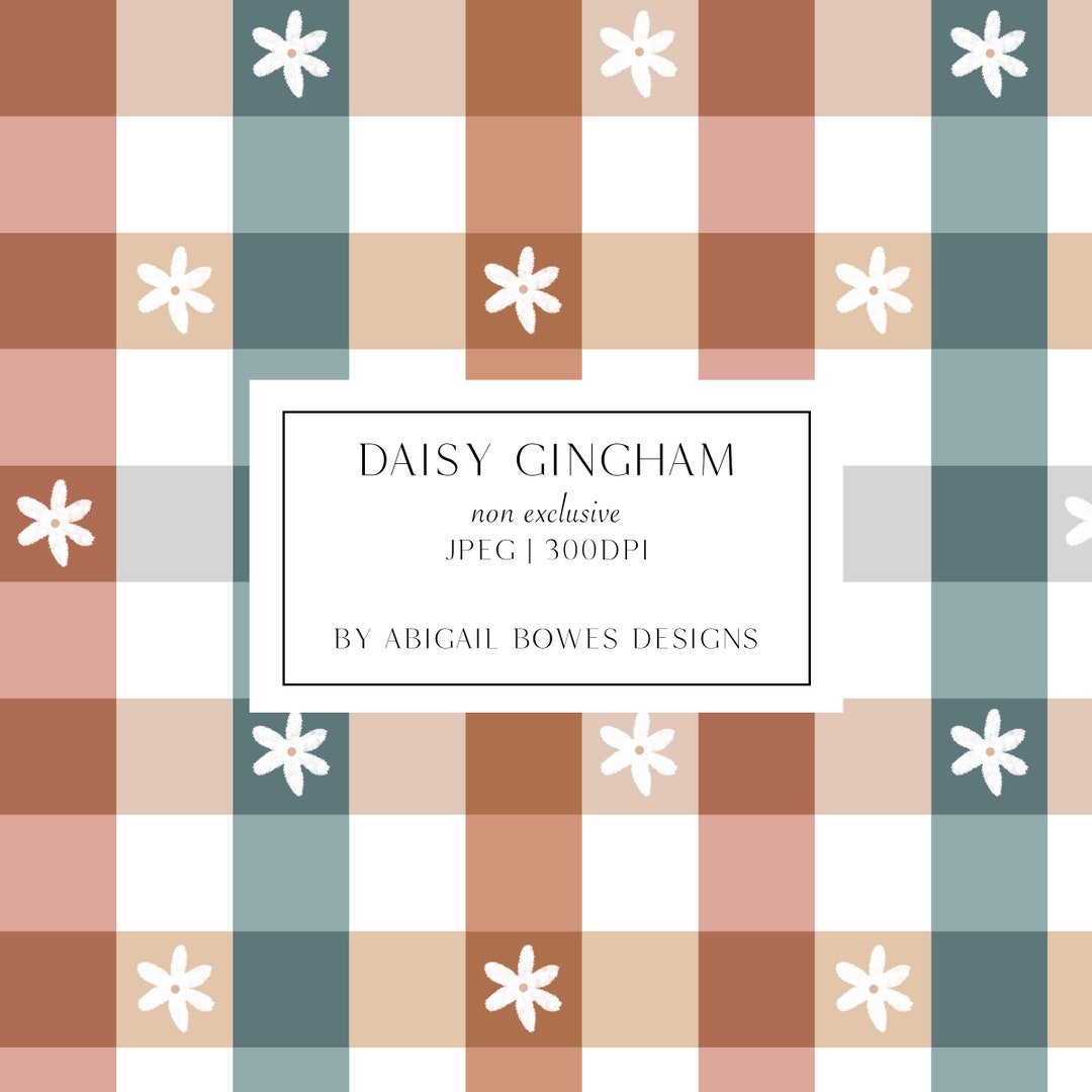 Daisy Flower Gingham Check, Seamless Pattern, Fabric Design, Commercial ...