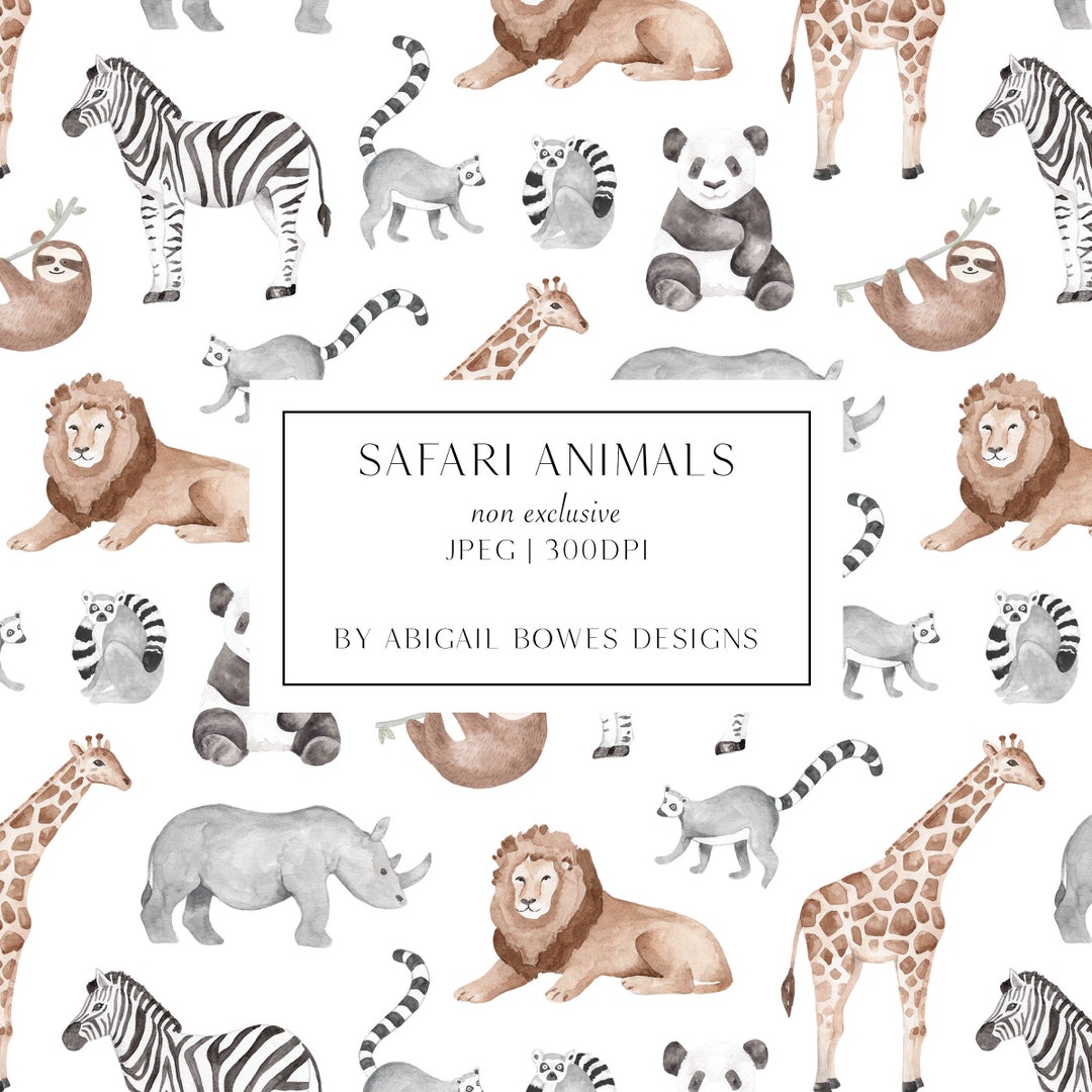 Safari Animals, Watercolour, Hand Painted Seamless Pattern, Fabric ...