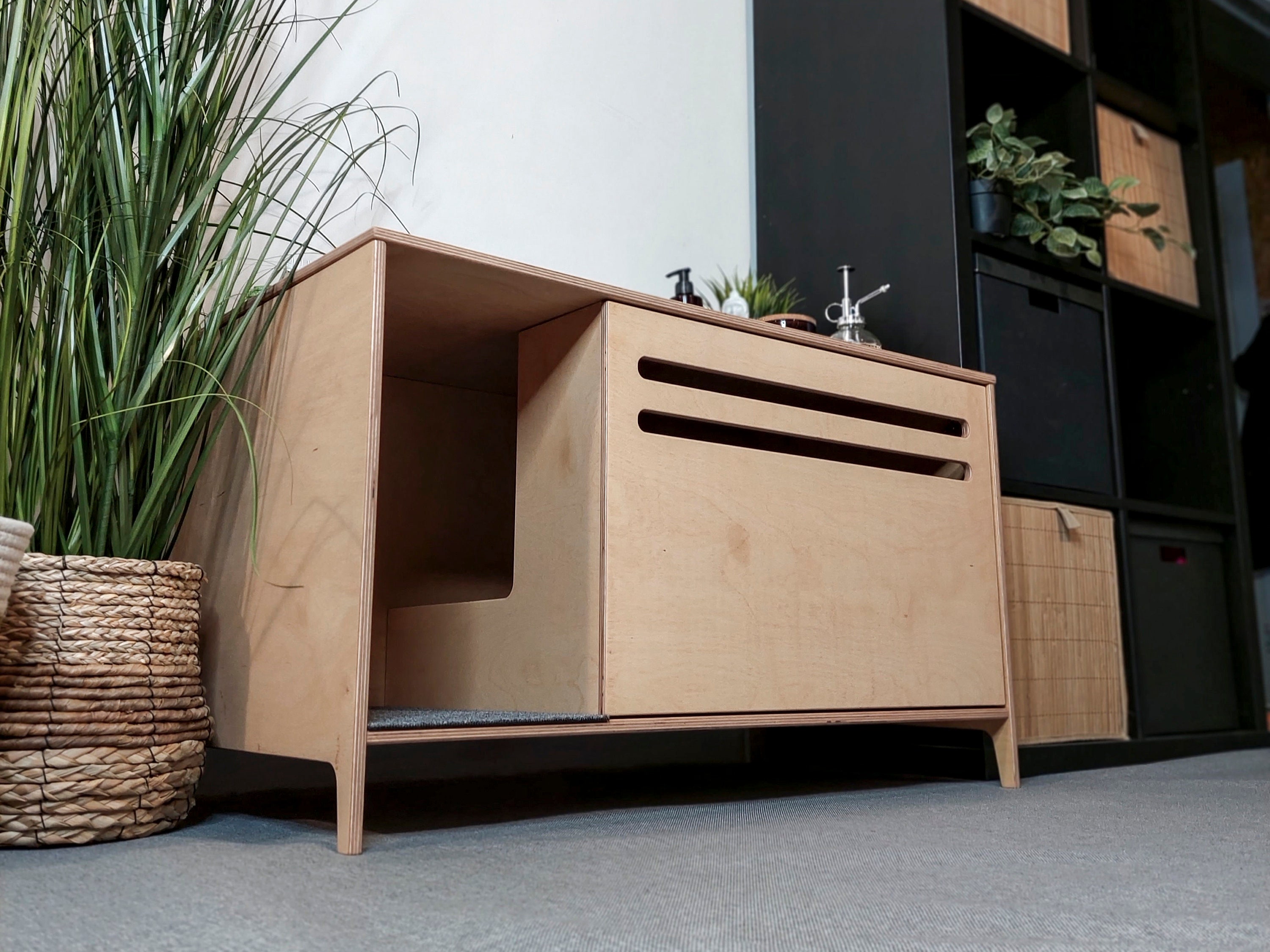 KOKAA HS Cat Toilet, Modern Plywood Litter Box, Litter Box Cabinet ...