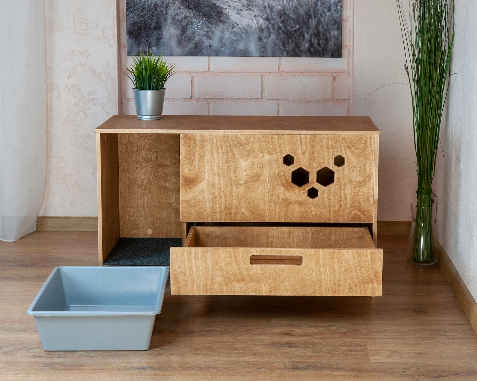 KOKAA Yeno Cat Toilet, Modern Plywood Litter Box, Litter Box Cabinet ...
