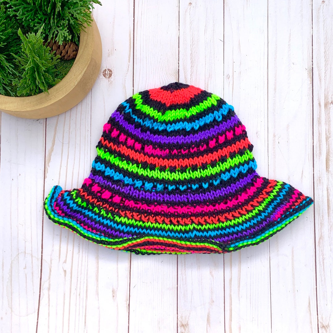 Rainbow Bucket Hat Crochet Bucket Hat Neon Bucket Hat - Etsy