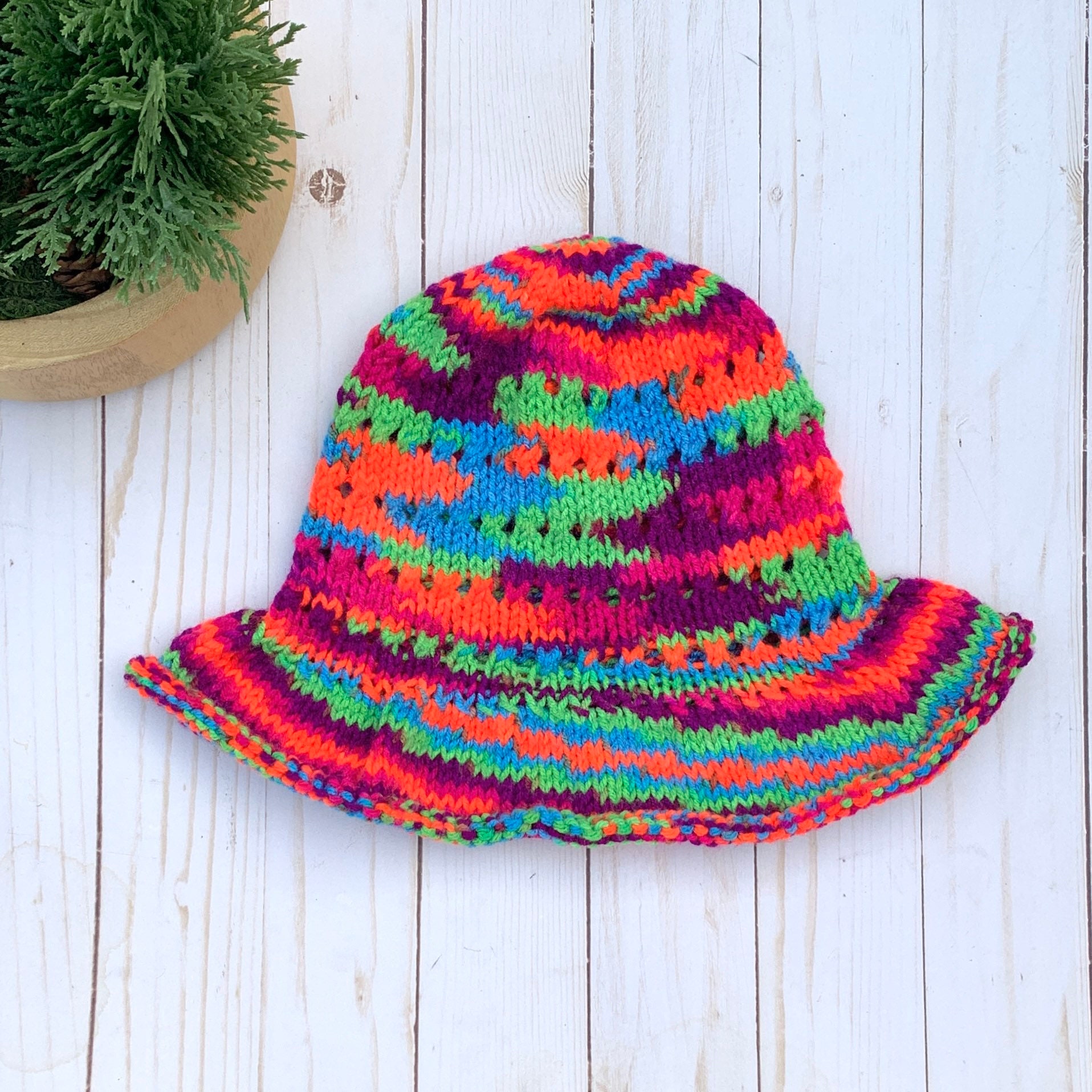 Knit Bucket Hat, Neon Bucket Hat, Glow Party, Hippy Hat, Hand Made Gift ...
